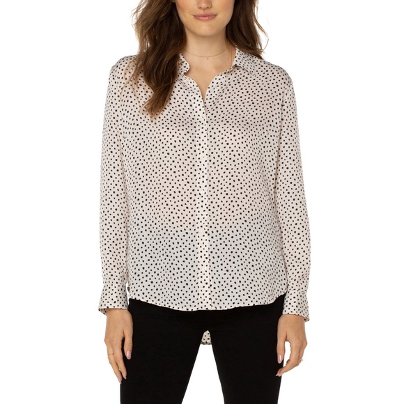 Liverpool | Tops | Liverpool Nwt Womens White Polka Dot Button Up Woven ...